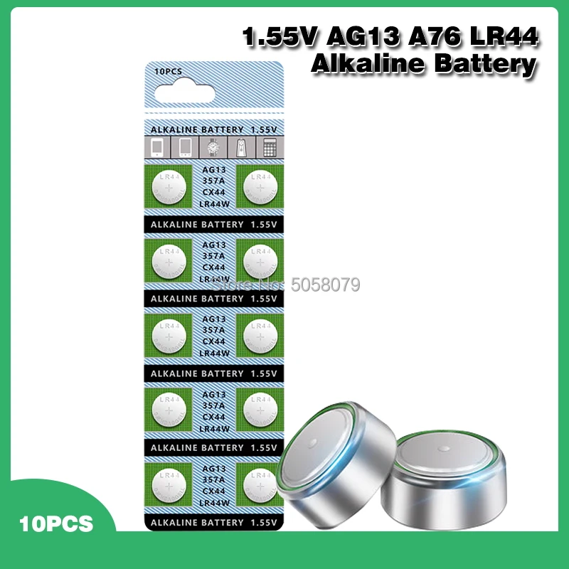 10PCS Button Battery 1.55V AG13 LR44 L1154 SR47 SG13 SR1154 SP76 pila SR44 G13A G13 AG 13 ...