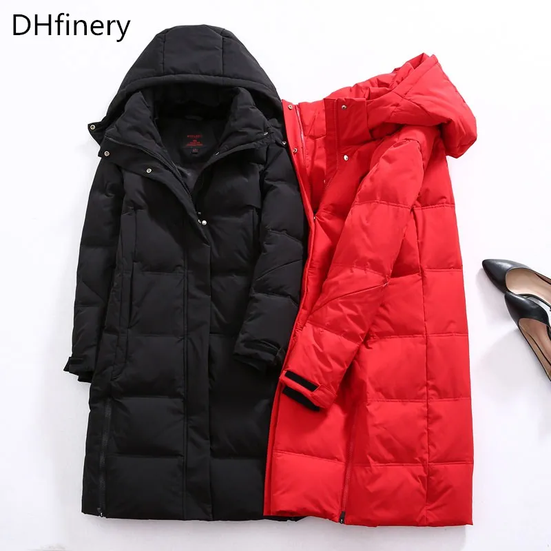 DHfinery, женский зимний пуховик, длинный дизайн, 90% белый утиный пух ...