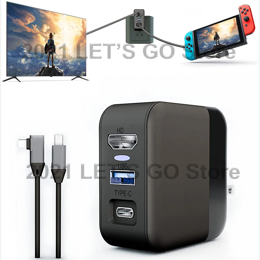 3 in 1 Nintend Switch 충전 도크 AC 어댑터 USB 3.0 Type C HD 커넥터 Nitendo ...