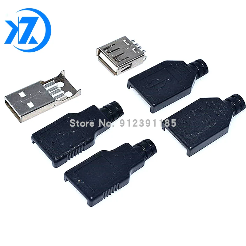 10Pcs-Type-A-Female-and-A-Male-USB-4-Pin-Plug-Socket-Connector-With ...
