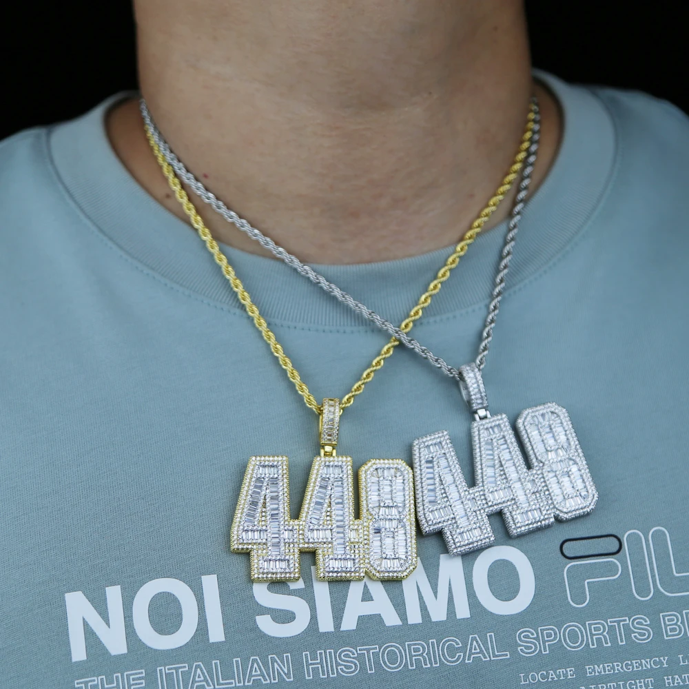 Men Hip Hop 448 Number Pendant Necklace with 61cm Rope Chain Iced Out ...