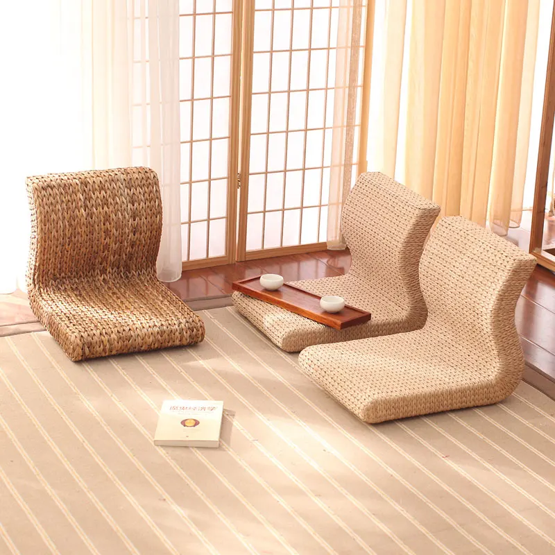 Natural Rattan S-shaped Japanese Floor Chair Legless Chair Handmade ...