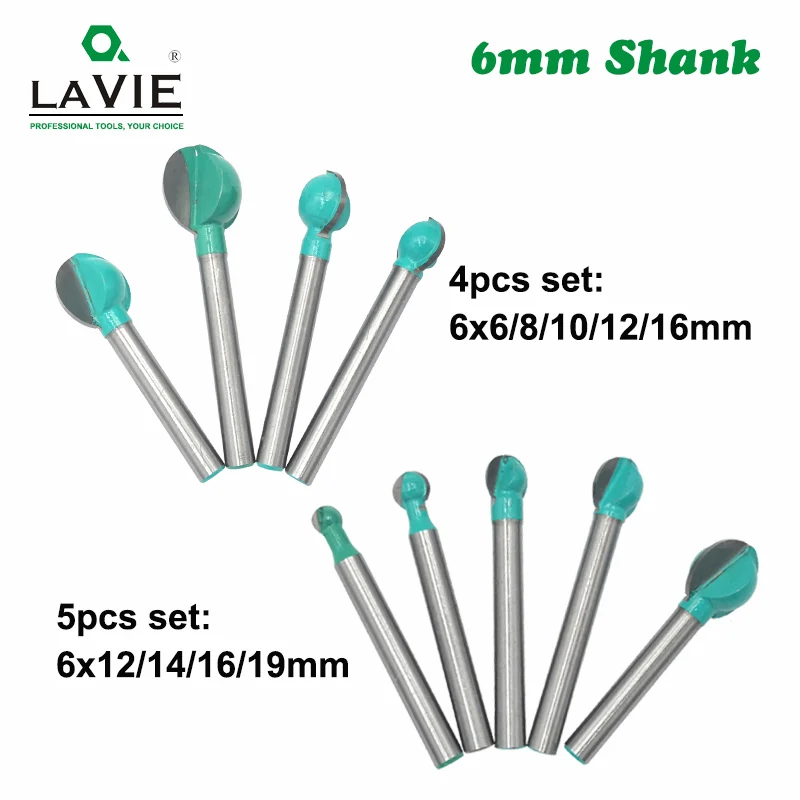 LAVIE-4pcs-5pcs-6mm-Shank-Ball-Nose-Round-Carving-Bit-Router-Bit-For ...