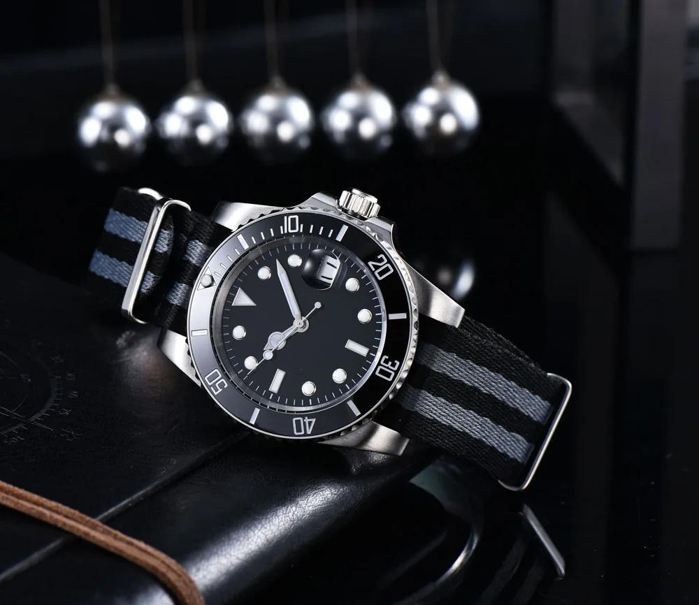 Watch self-winding black sterile dial ceramic rotating bezel nylon hand ...