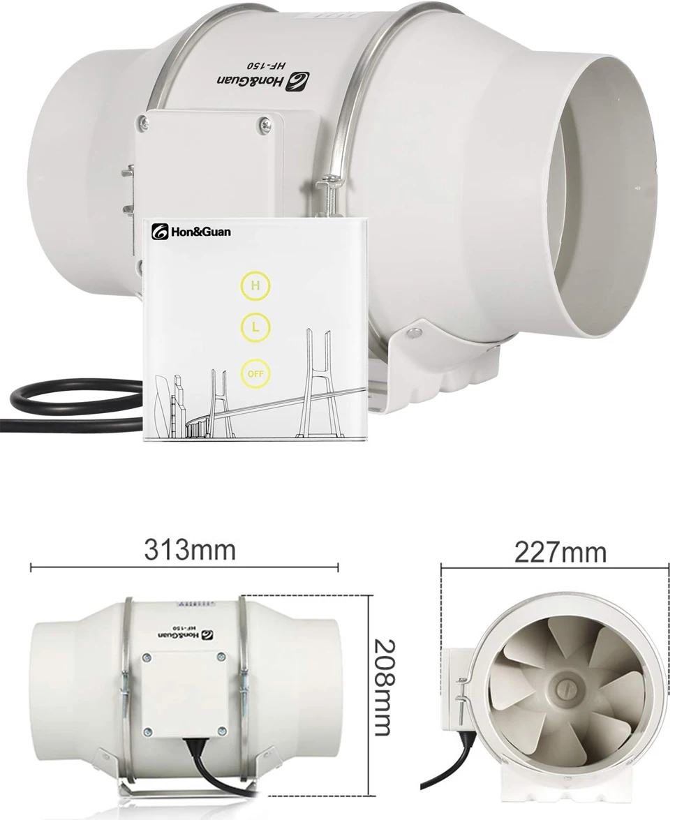 6'' 220V Silent Air Extractor Inline Ducted Fan with Wireless ...