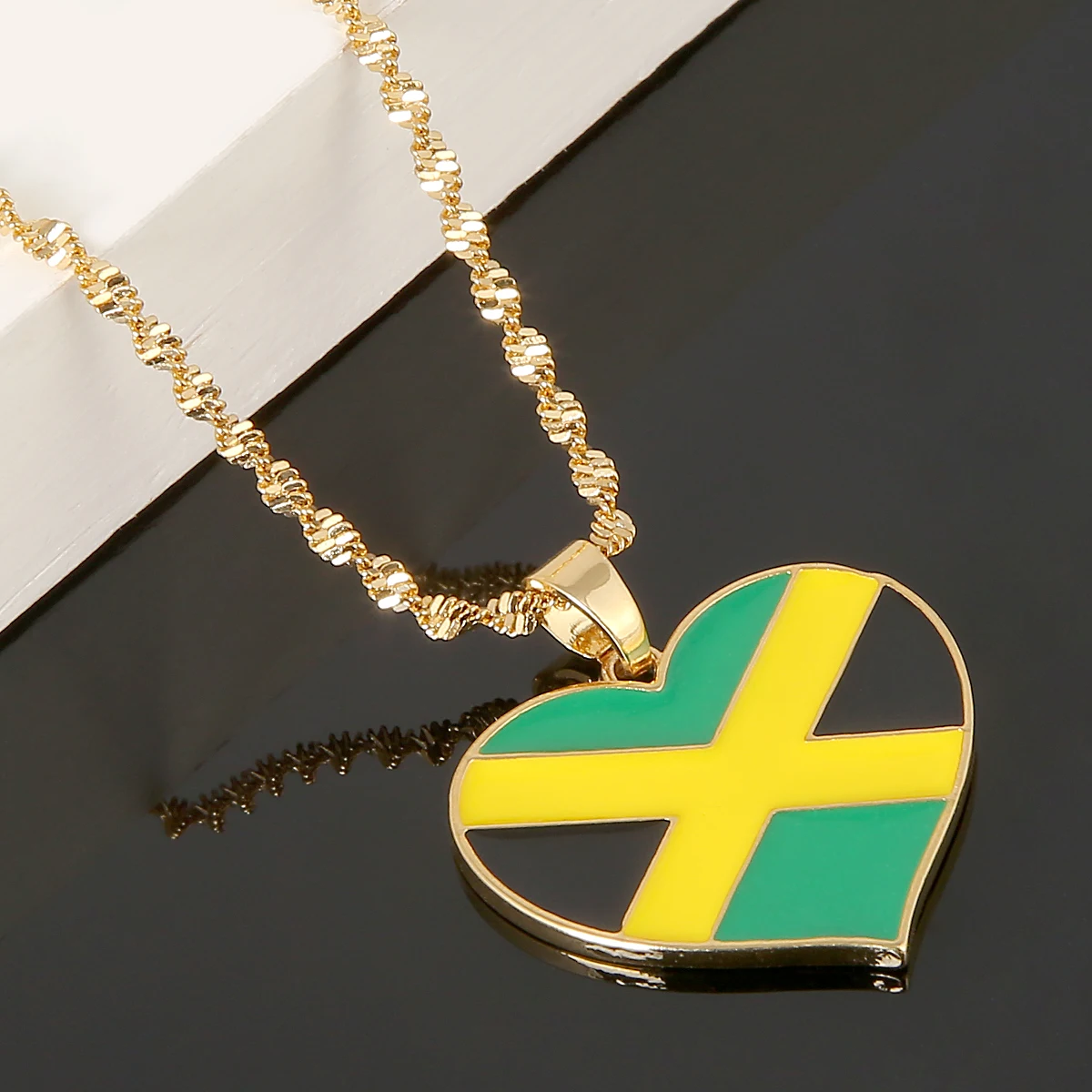 Stainless Steel Trendy Jamaica Flag Pendant Necklace Jamaican Heart Map ...