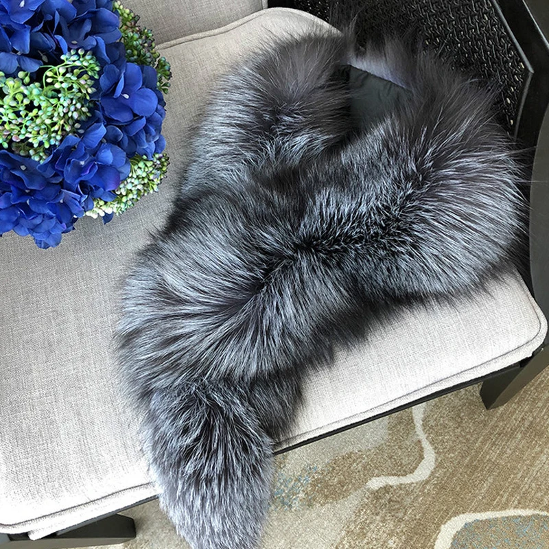 Luxury 100% Real Natural Fox Fur Scarf With tail Fur collar Women Thick ...