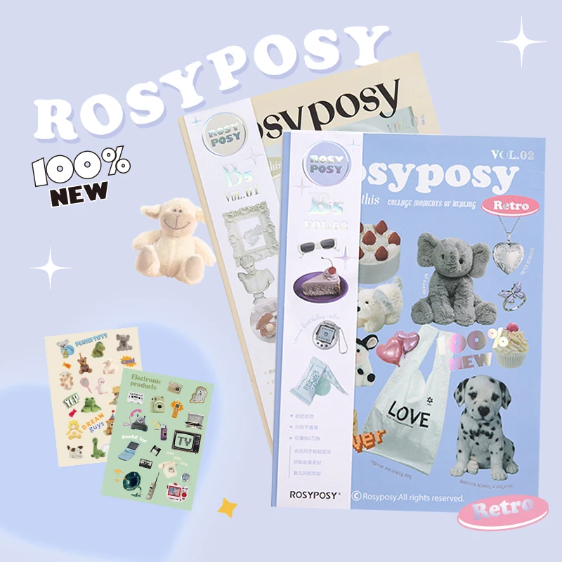 RosyPosy 20 페이지 종이 스티커 세트 레트로 귀여운 스타일 만화 기본 장식 스티커 포스트 일기 앨범 전화 선물 ...