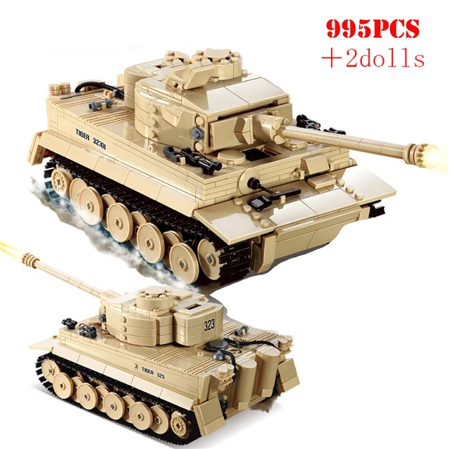 Military World War Weapon Armed Tiger Tank Building Blocks City WW2 ...