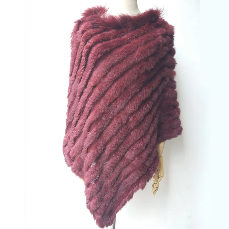Plus Size Autumn Women Knitted Genuine Rabbit Fur Poncho Female Warm ...