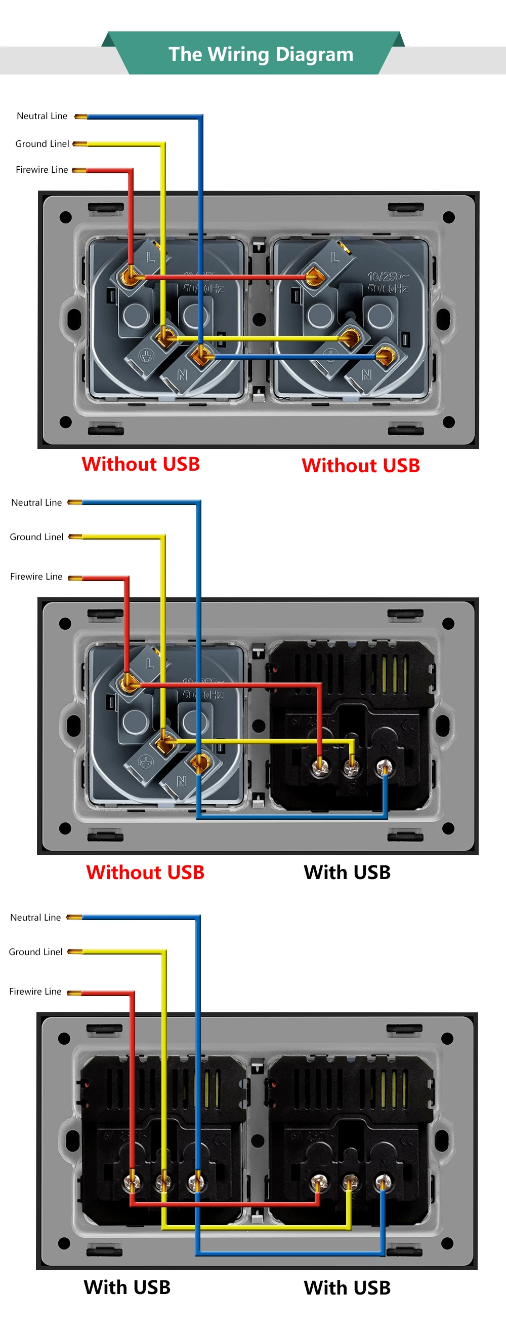 Double prise USB,panneau mural en verre de cristal,prise de courant,Standard ue,Multi prise avec ...
