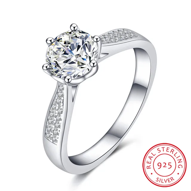 Luxury Female Big Round Lad Diamond Ring 100% Real 925 Sterling Silver ...