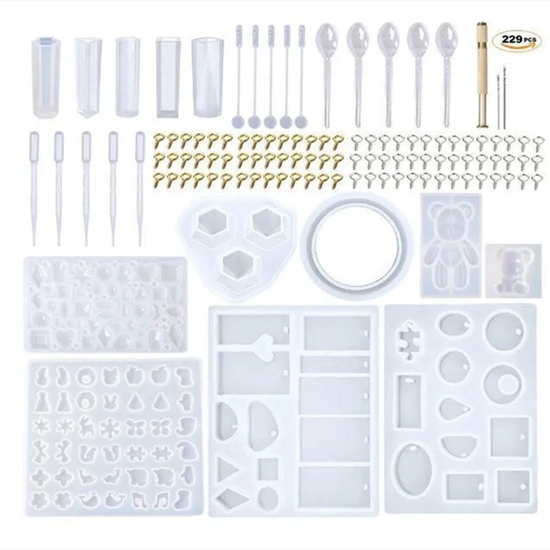 229pcs Silicone Jewelry Epoxy Resin Casting Molds Tools Set For Diy ...