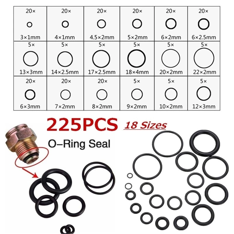 225Pcs-Rubber-O-Ring-Oil-Resistance-O-Ring-Washer-Seals-Watertightness ...
