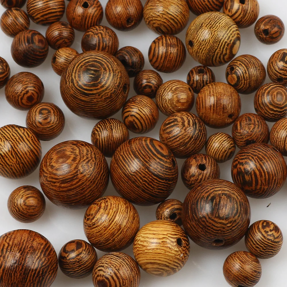 6/8/10/12/15mm Natural Wenge Wooden Beads Round Balls Wood Spacer Beads ...