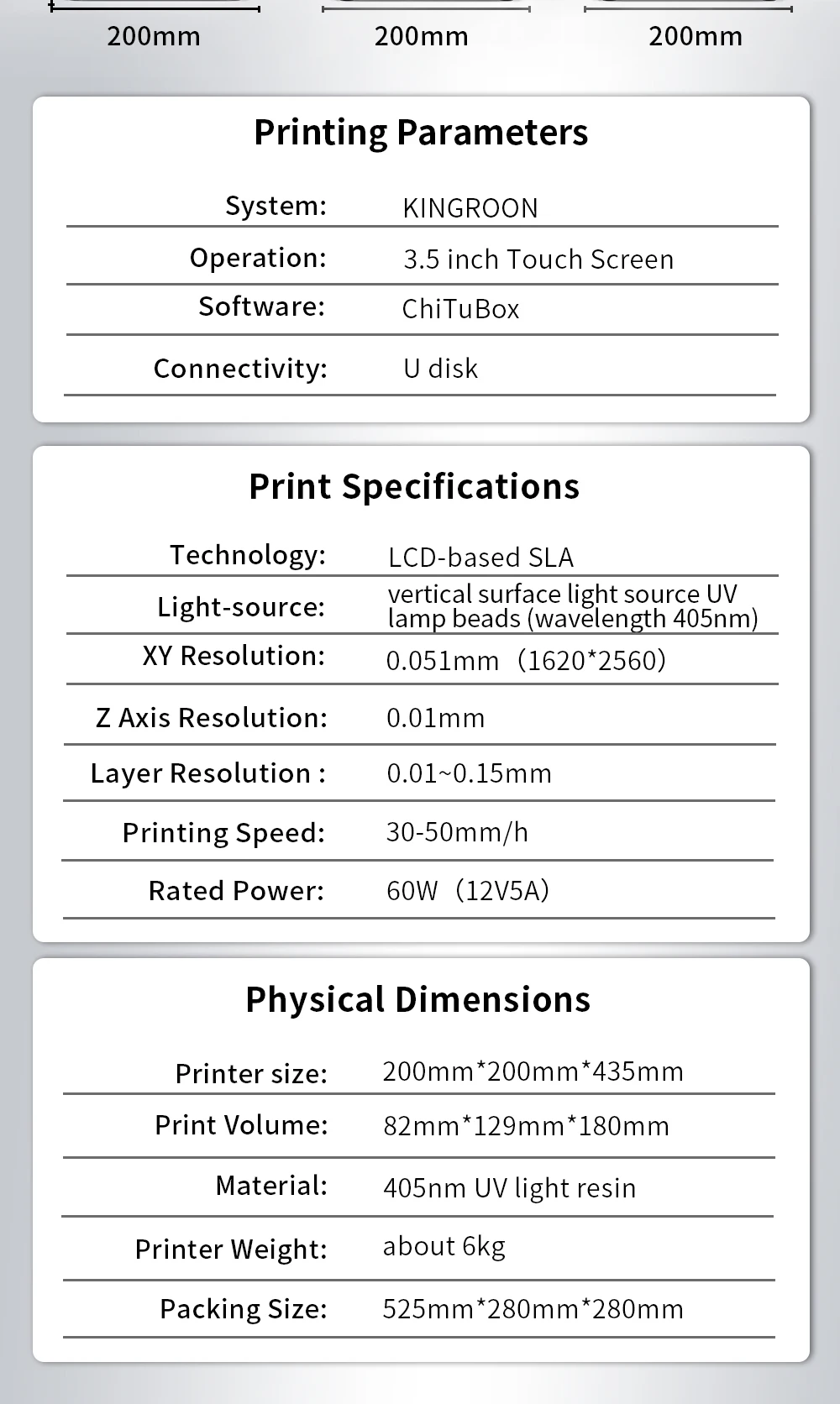 KINGROON KP6 Mono KP6 PLUS 3D 프린터, SLA UV 레진 143x85x180mm, 6.6 인치 4K 흑백 ...