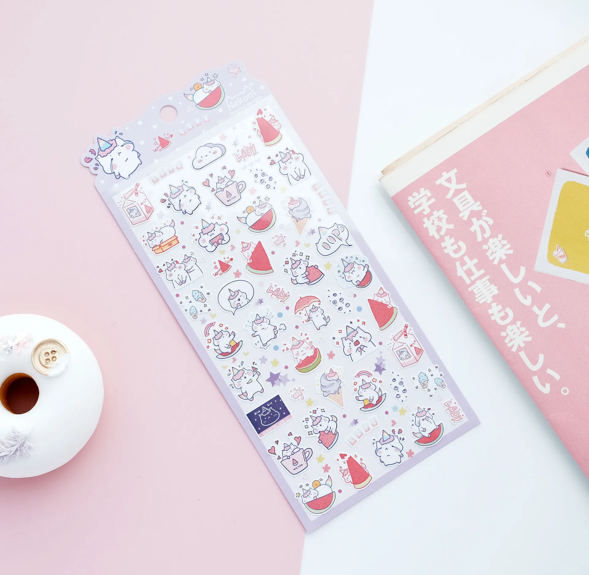 2 -Autocollants chat sirène avocat Shiba licorne, Stickers Kawaii pour ...