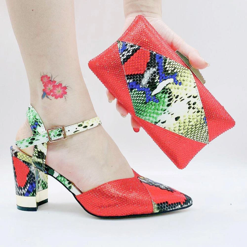 Snake Print Unique Design African Wedding Shoes And Bags Set High Heels ...
