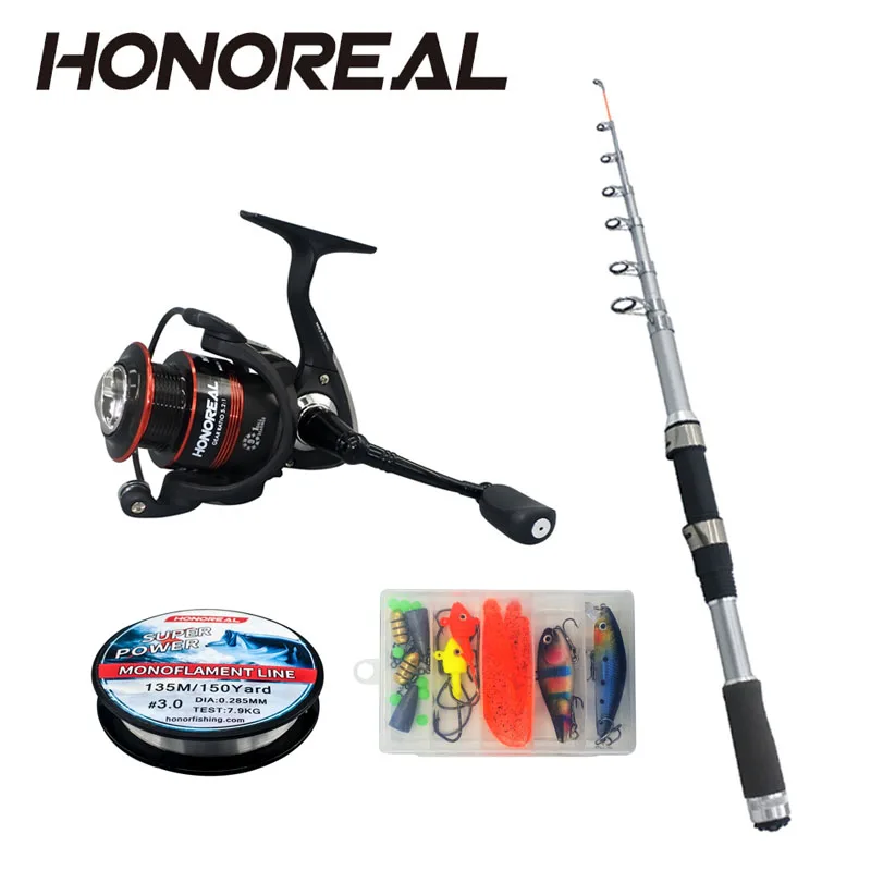 Juego completo de carrete de caña de pescar telescópico, Kit completo de caña de pescar, carrete ...