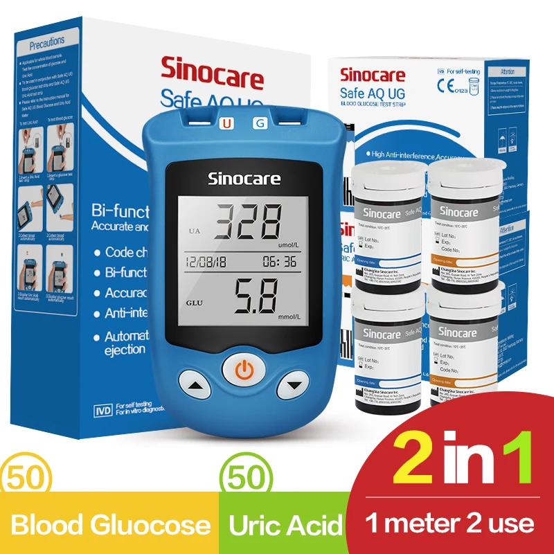Sinocare-Bloedglucosemeter-Urinezuur-Test-Kit-Glucose-Strips-Veilig-Aq ...