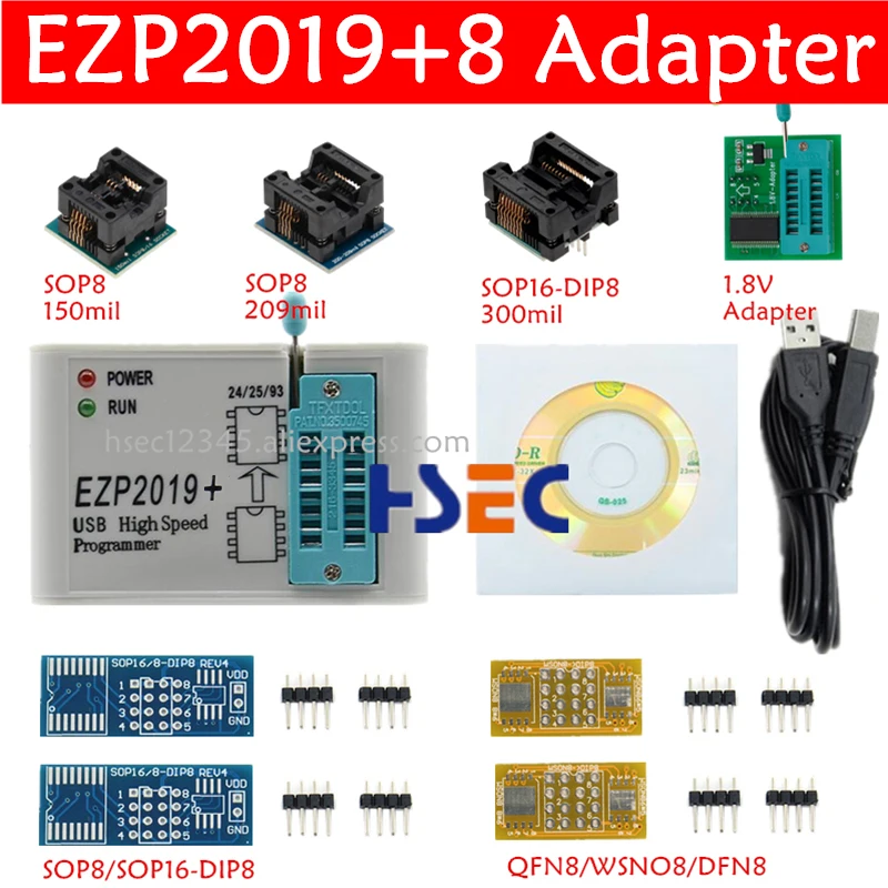 EZP2019-eeprom-programmer-8-adapter-SOP8-and-1-8V-socket-High-speed-USB ...