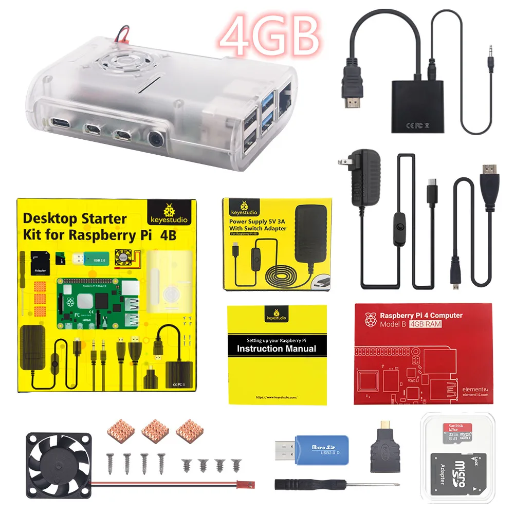 Original Raspberry Pi 4B Kit + ABS Case + 32GB SD Card+ US Plug Power ...