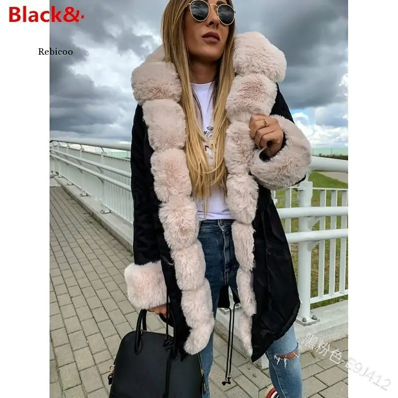 -30 Degrees Snow Wear Long Parkas Winter Jacket Women Fur Hooded Clothing Female Fur Lining ...