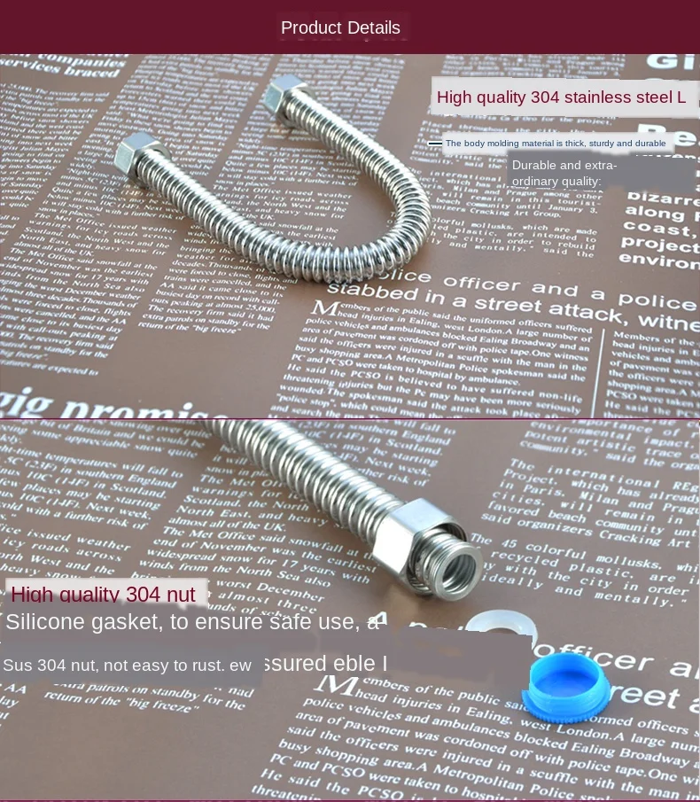 Tuyau,15.8 bellows 2 m--Tuyau ondulé en acier inoxydable 304, chauffe ...