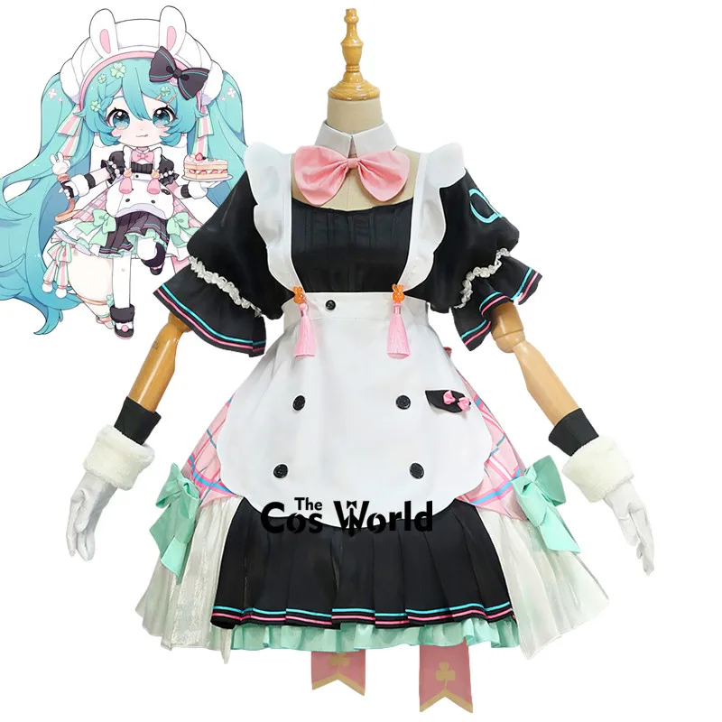 Miku Clover Bunny Apron Maid Dress Uniform Outfit Anime Cosplay ...
