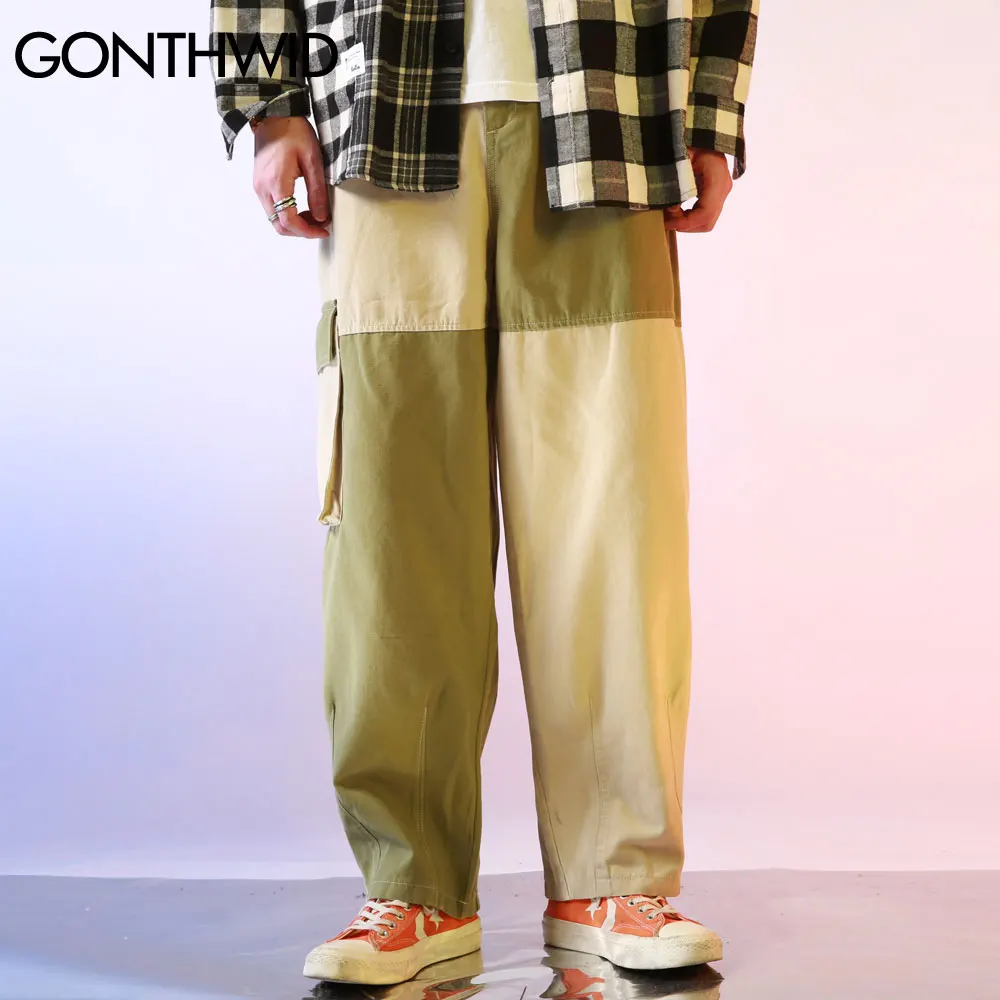 GONTHWID Multi Pockets Color Block Patchwork Cargo Harem Pants Streetwear Mens 2020 Hip Hop ...
