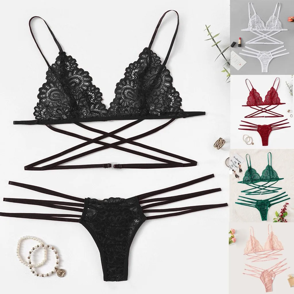 Conjunto de lencería Sexy para mujer, ropa interior erótica de encaje porno + Tanga, Bodydoll ...