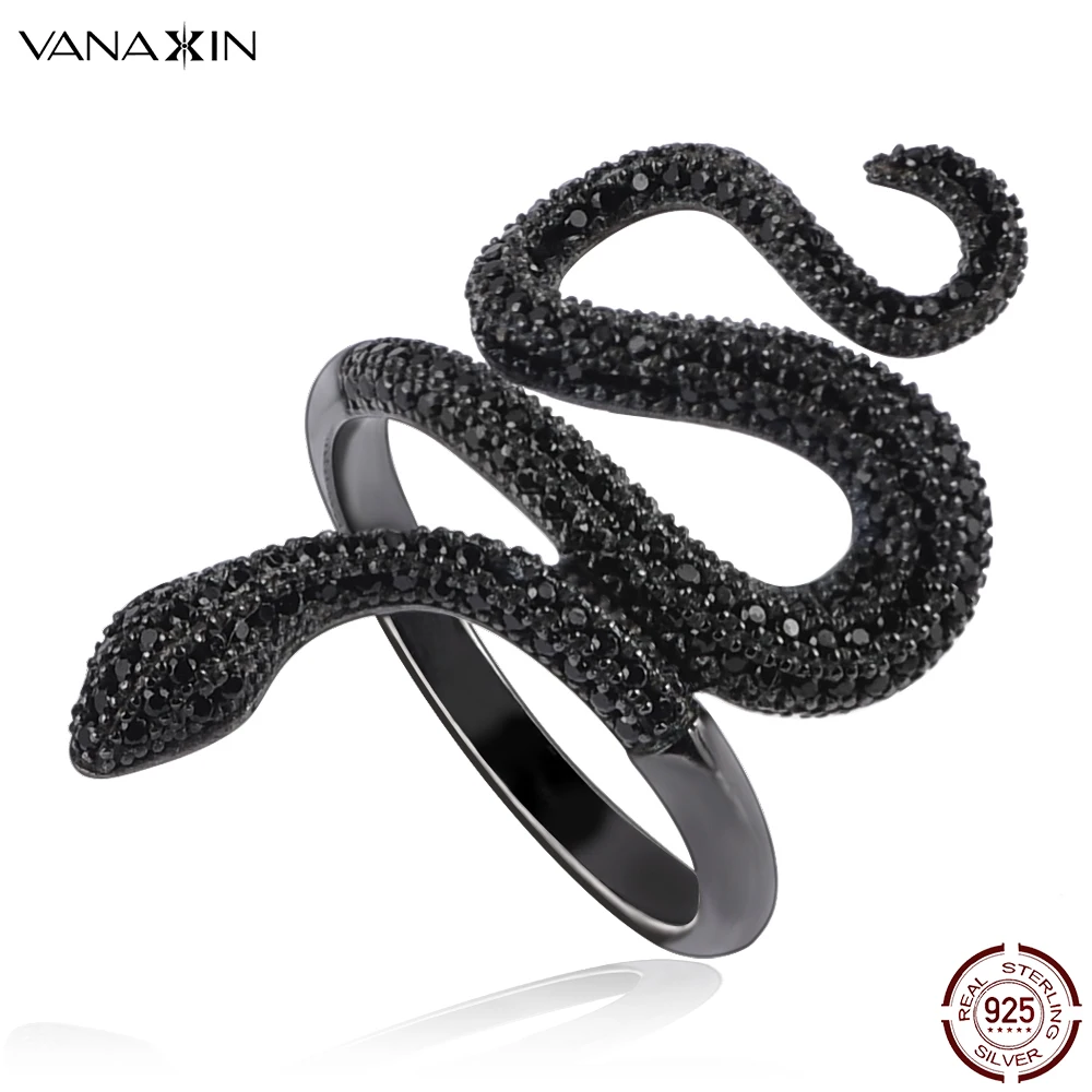 925 Silver Snake Rings Couple Rings For Women Punk Serpent Animal Jewelry Cz Zircons Paved Party ...