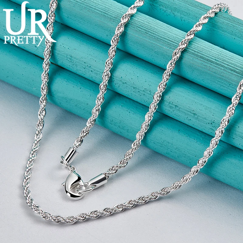 URPRETTY-925-Sterling-Silver-3mm-Twist-Necklace-18-22-24-26-Inch-Chain ...