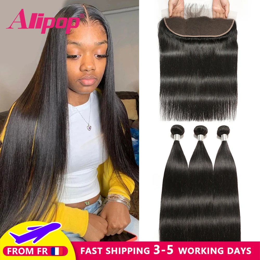 Extensiones de pelo brasileño liso con cierre Frontal de encaje ...