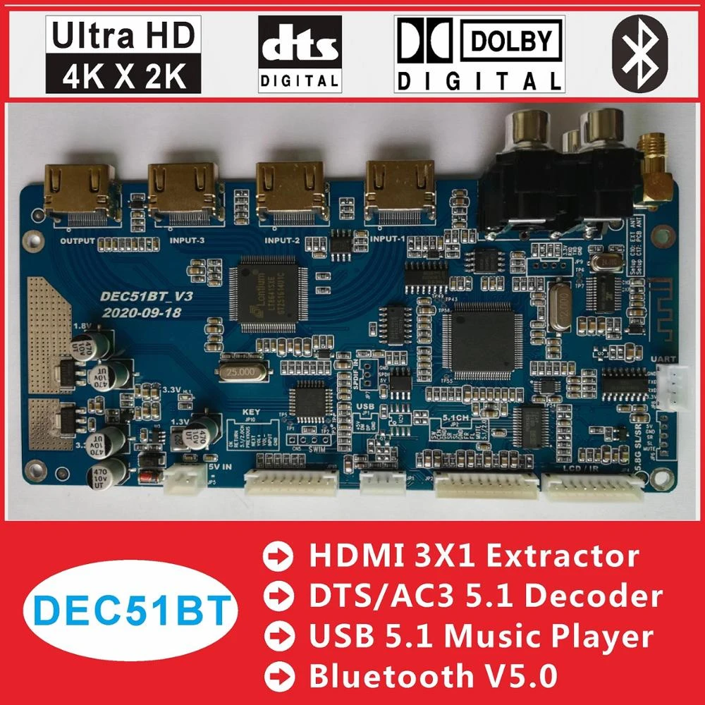 Dts Ac3 5.1 Audio Decoder Board Pcba Converter Dac 4k*2k Hdmi Extractor ...