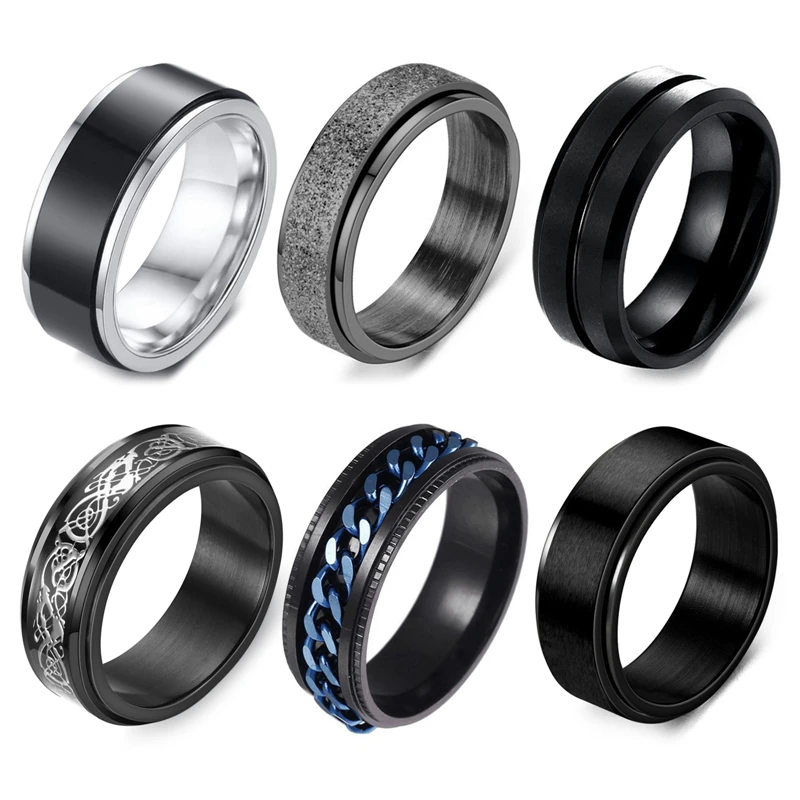 Cool Stainless Steel Rotatable Men Couple Ring High Quality Spinner ...