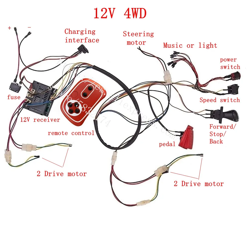 Child electric car DIY modified wire and switch kit, 12V controller ...