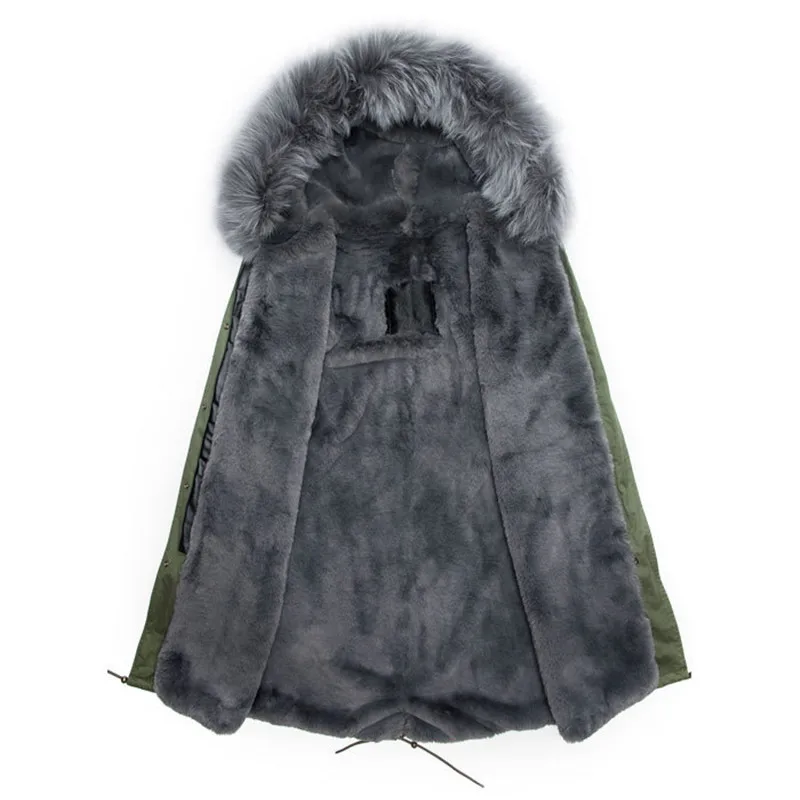Army green parka for men long thick jacket grey faux fur lining high ...