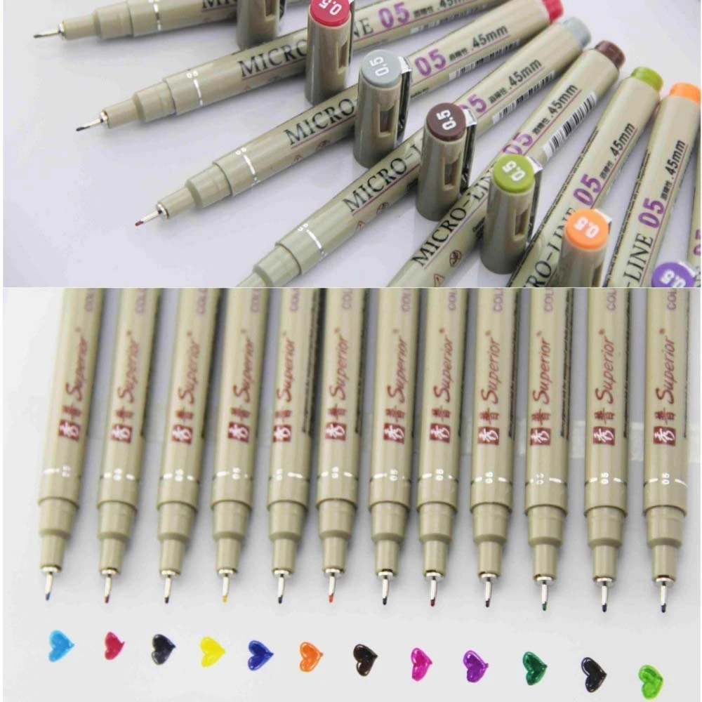 12 Colors Porous Point Pens Drawing Design Sketch Micron Pen 0.5mm ...