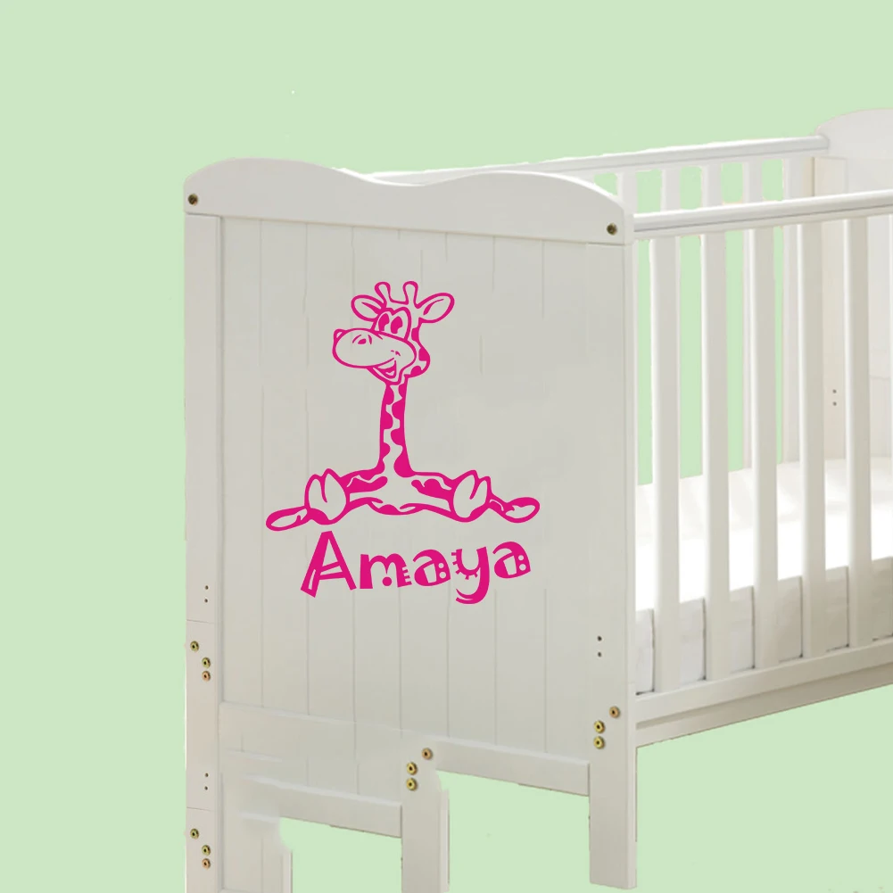 Wall Sticker Giraffe Cot Wall Art Baby Girl Decal Nursery Bedroom Wall ...