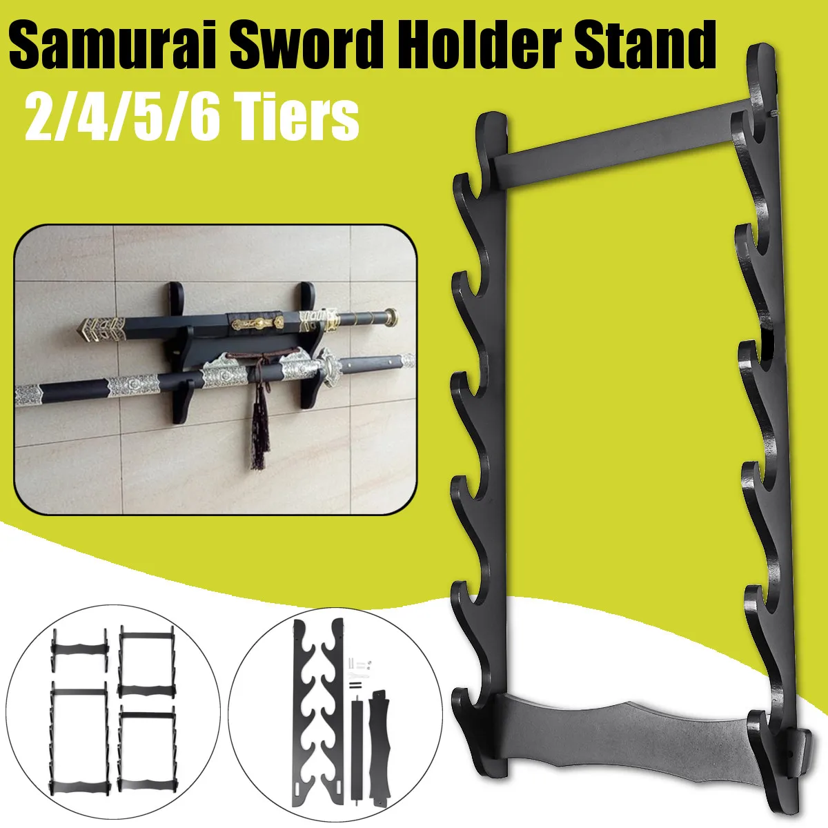 2/4/5/6 Tier Wall Mount Samurai Sword Katana Holder Stand Display ...