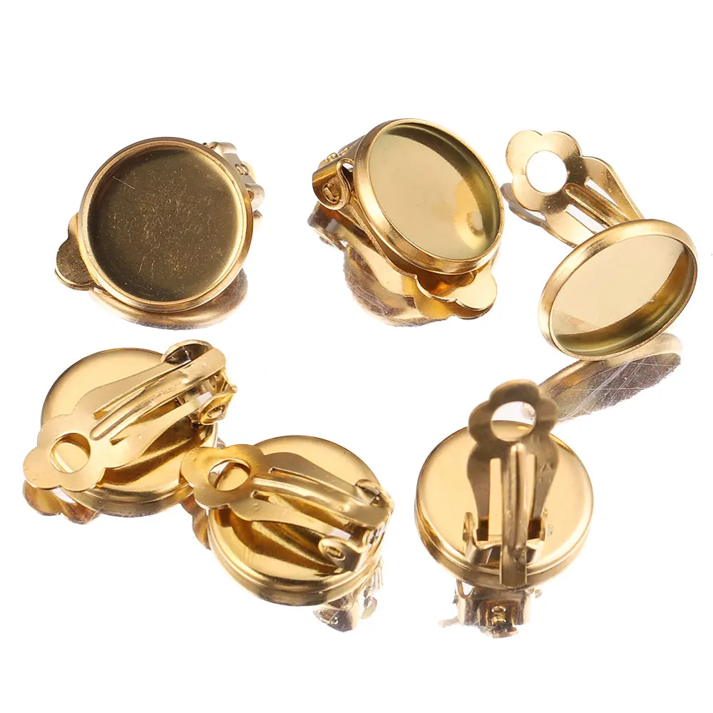 10Pcs Lot Gold Stainless Steel Clip on Earrings Setting Blank Base ...