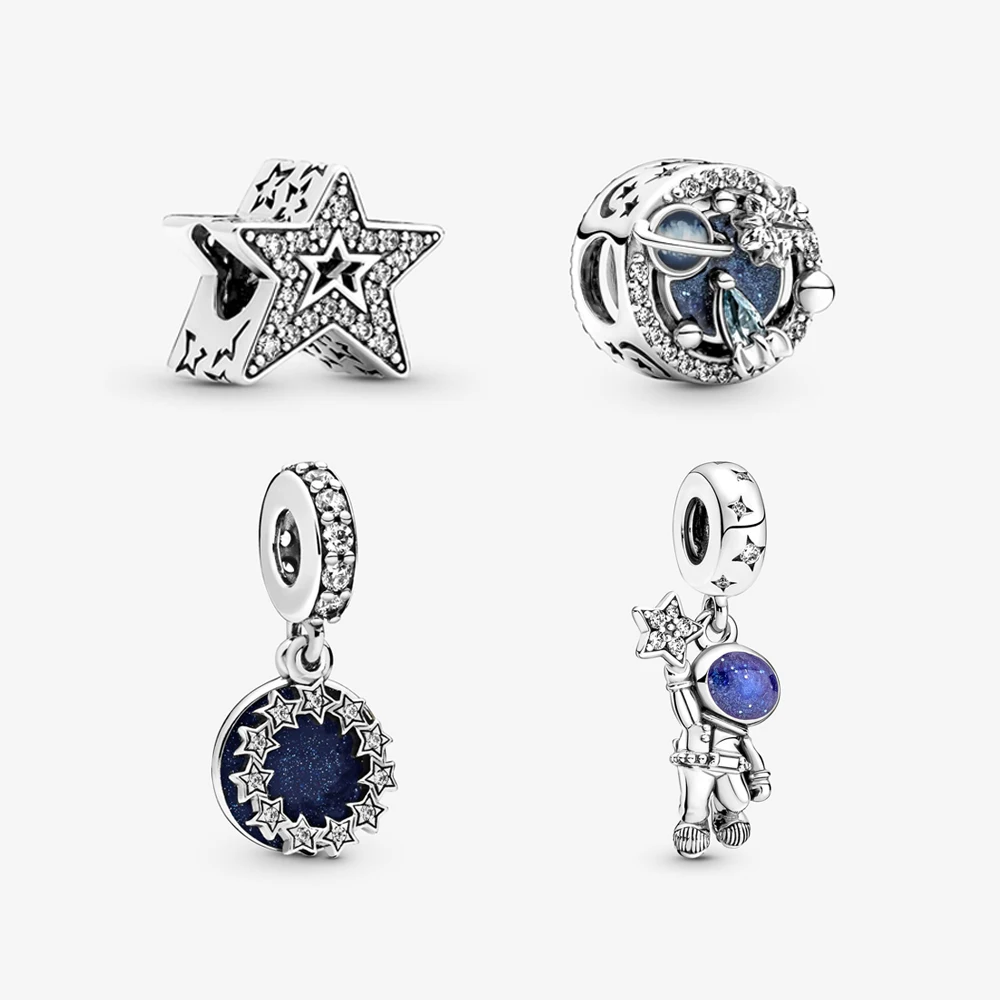 2021 New Original 925 Sterling Silver Charms Beads Stars Spaceman Blue ...