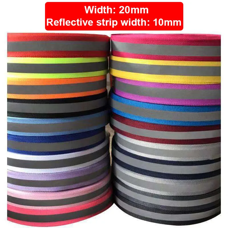 50 Yards 20mm Safety Reflective Webbing Ribbon Sew On Fabric Clothing ...