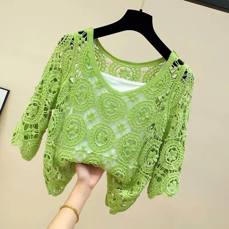 Jersey holgado con agujeros para mujer, Jersey corto de punto, chal ...