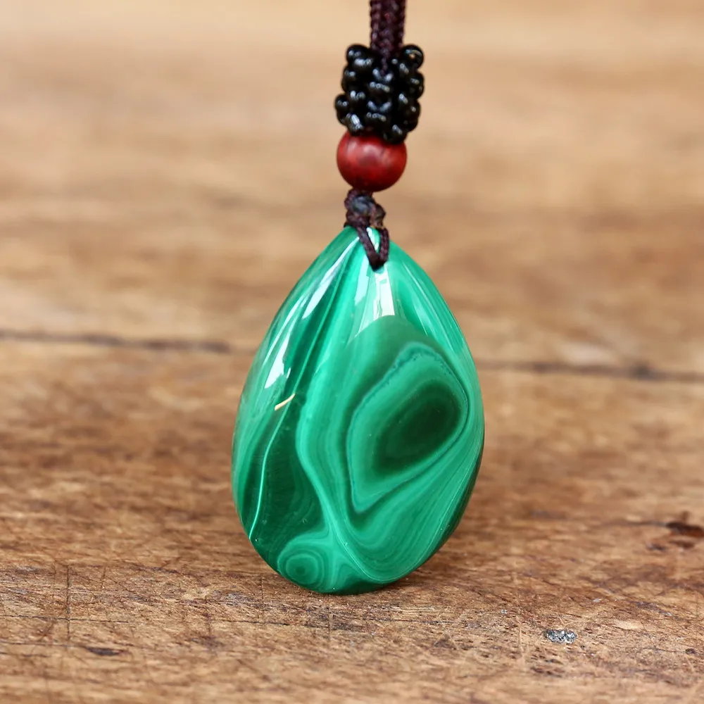 Malachite-Water-Drop-Pendant-Necklace-Natural-Stone-Yoga-Macrame-Energy ...