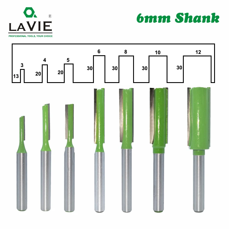 Lavie 7pcs 6mm Shank Single Double Flute Straight Bit Milling Cutter ...