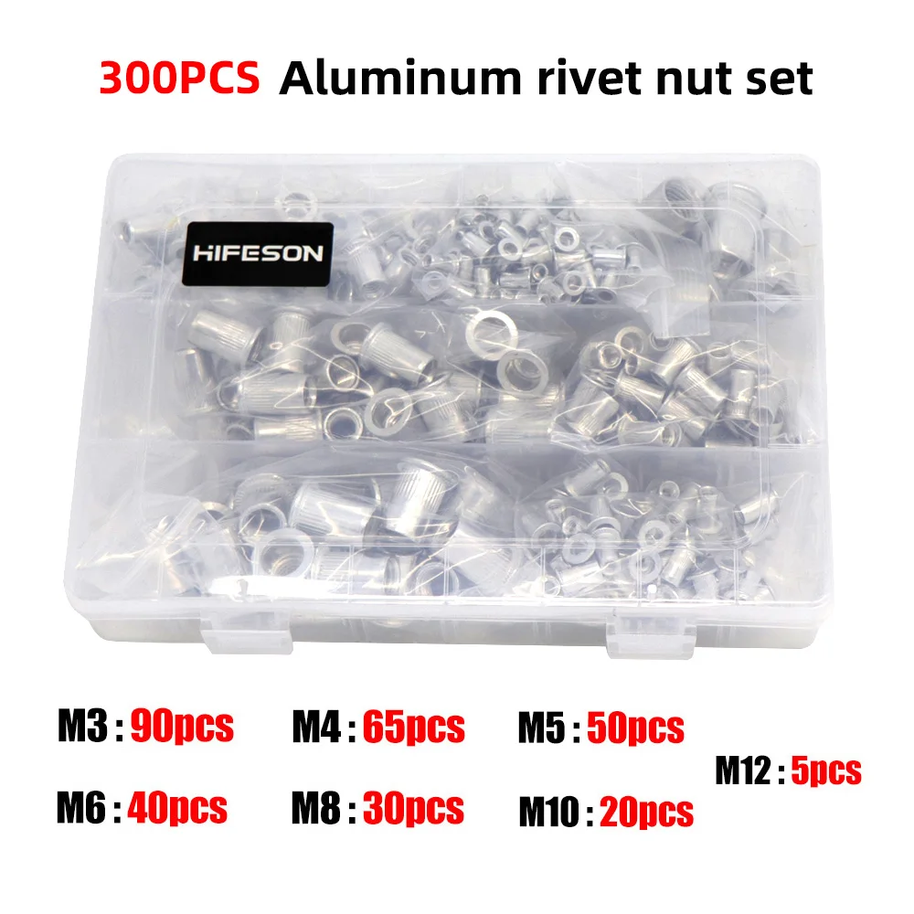 RIVEUTEUSE,300PCS--KIT'écrous à Riveter en aluminium, 95 pièces et 300 pièces, pour pistolet à ...