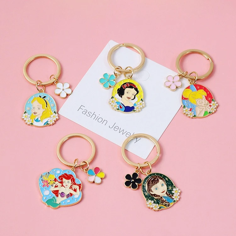 CHARACTER GLASS CHARM KEYRING PETER PAN STITCH ARIEL DISNEY KEYCHAIN ...