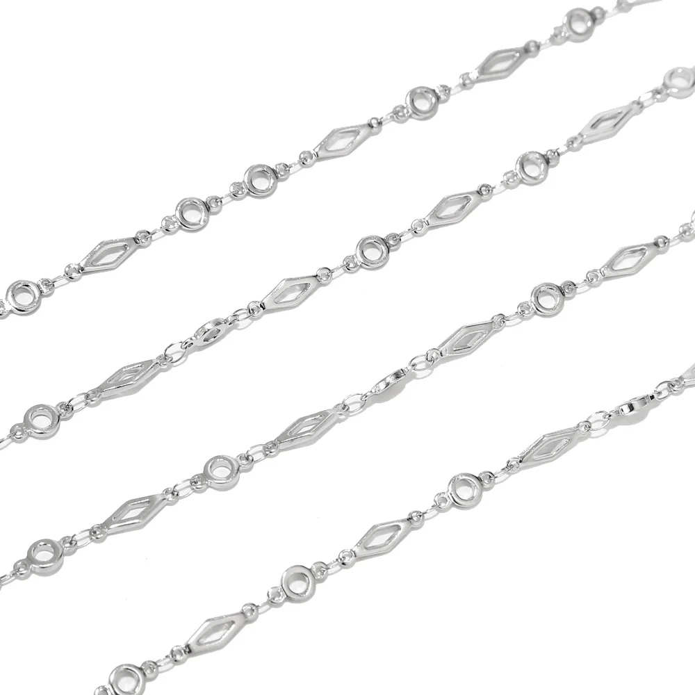 4mm Stainless Steel Rhombus Chains Round Soldered Chain Silver Tones ...